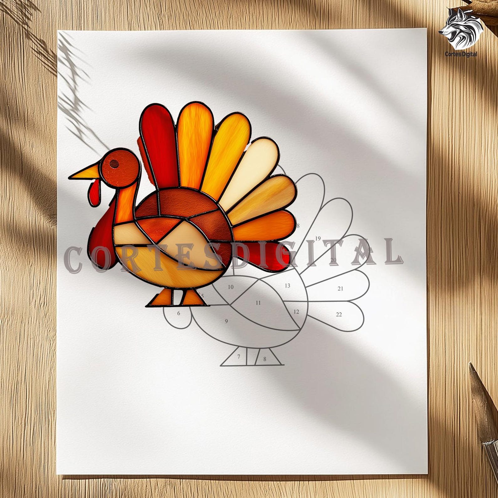 Turkey Stained Glass Pattern, Fall Animal Suncatcher Template, Beginner ...