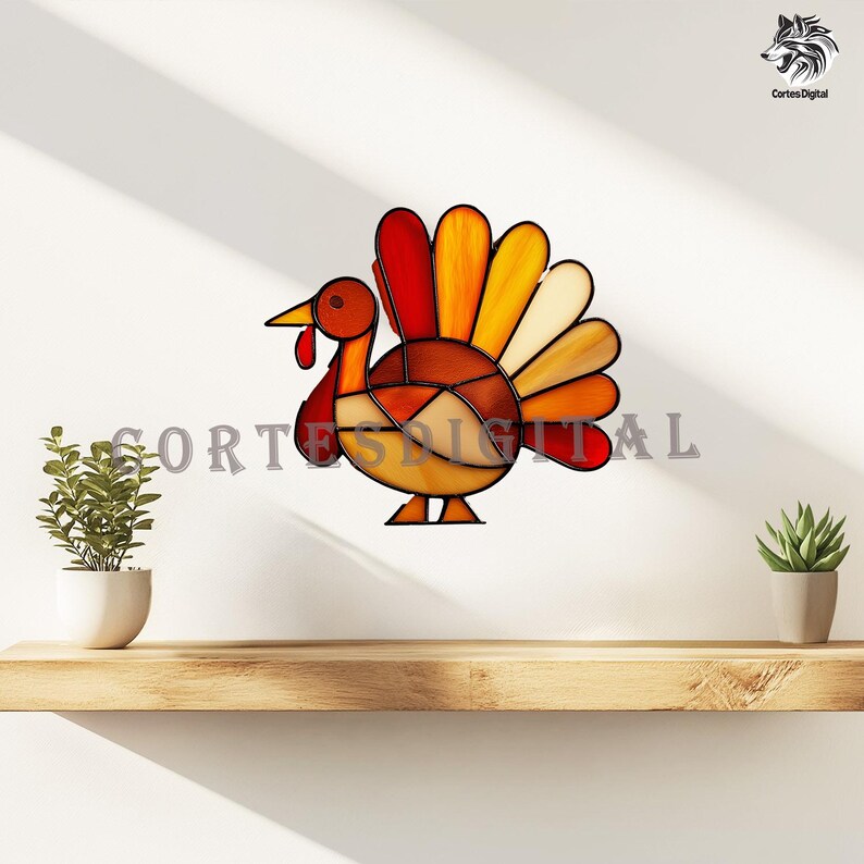 Turkey Stained Glass Pattern, Fall Animal Suncatcher Template, Beginner ...