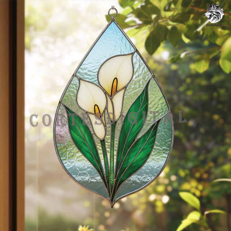 Calla Lily Stained Glass Pattern, Teardrop Suncatcher Template (PDF SVG ...