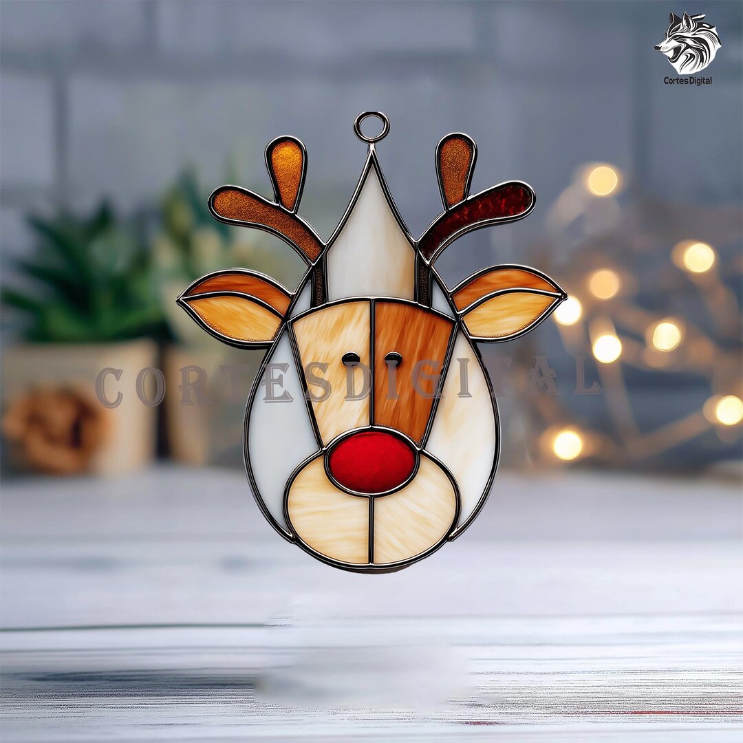 Reindeer Stained Glass Pattern: Christmas Teardrop Suncatcher Template ...