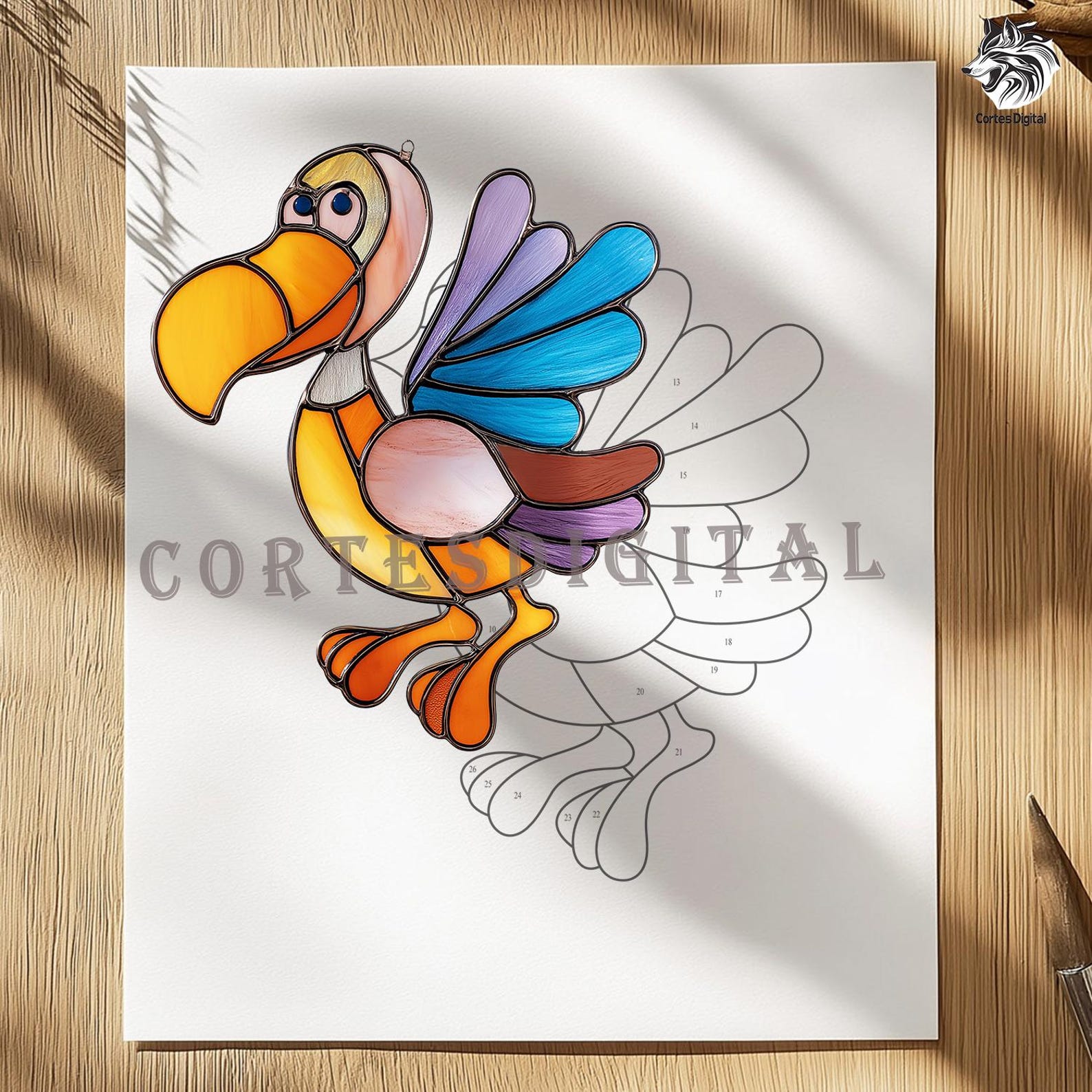 Cute Dodo Bird Stained Glass Pattern, Cartoon Animal Suncatcher ...