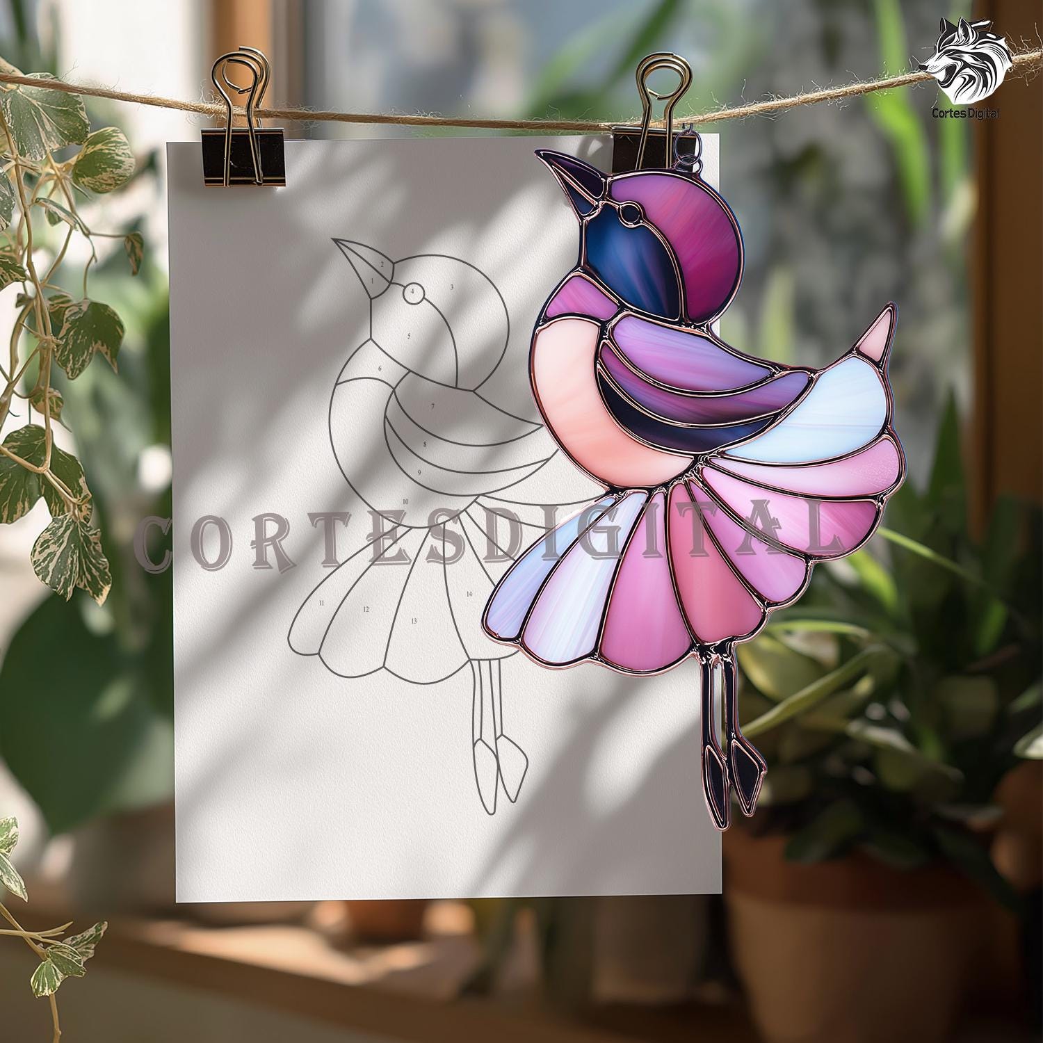 Dancing Raven Stained Glass Pattern, Graceful Bird Suncatcher Template ...