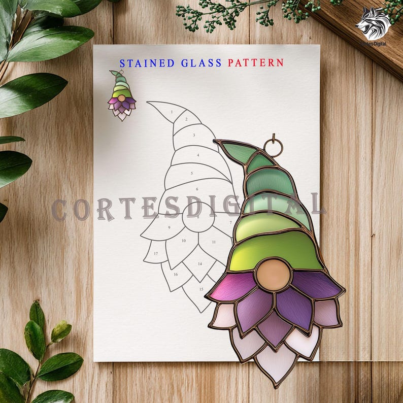 Succulent Gnome Stained Glass Pattern – Leaf Beard Garden Gnome ...