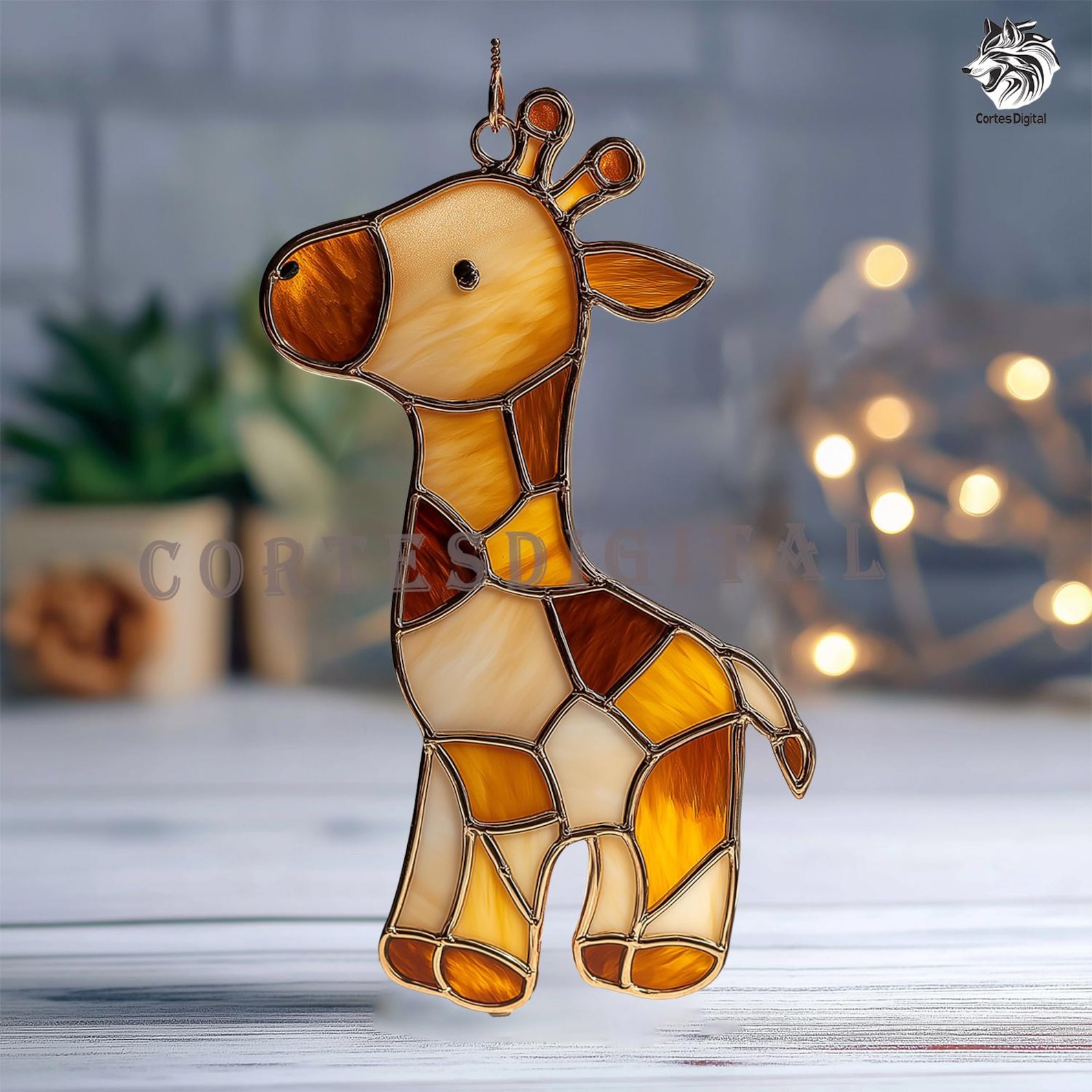 Giraffe Stained Glass Pattern, Cute Animal Suncatcher Template, DIY ...