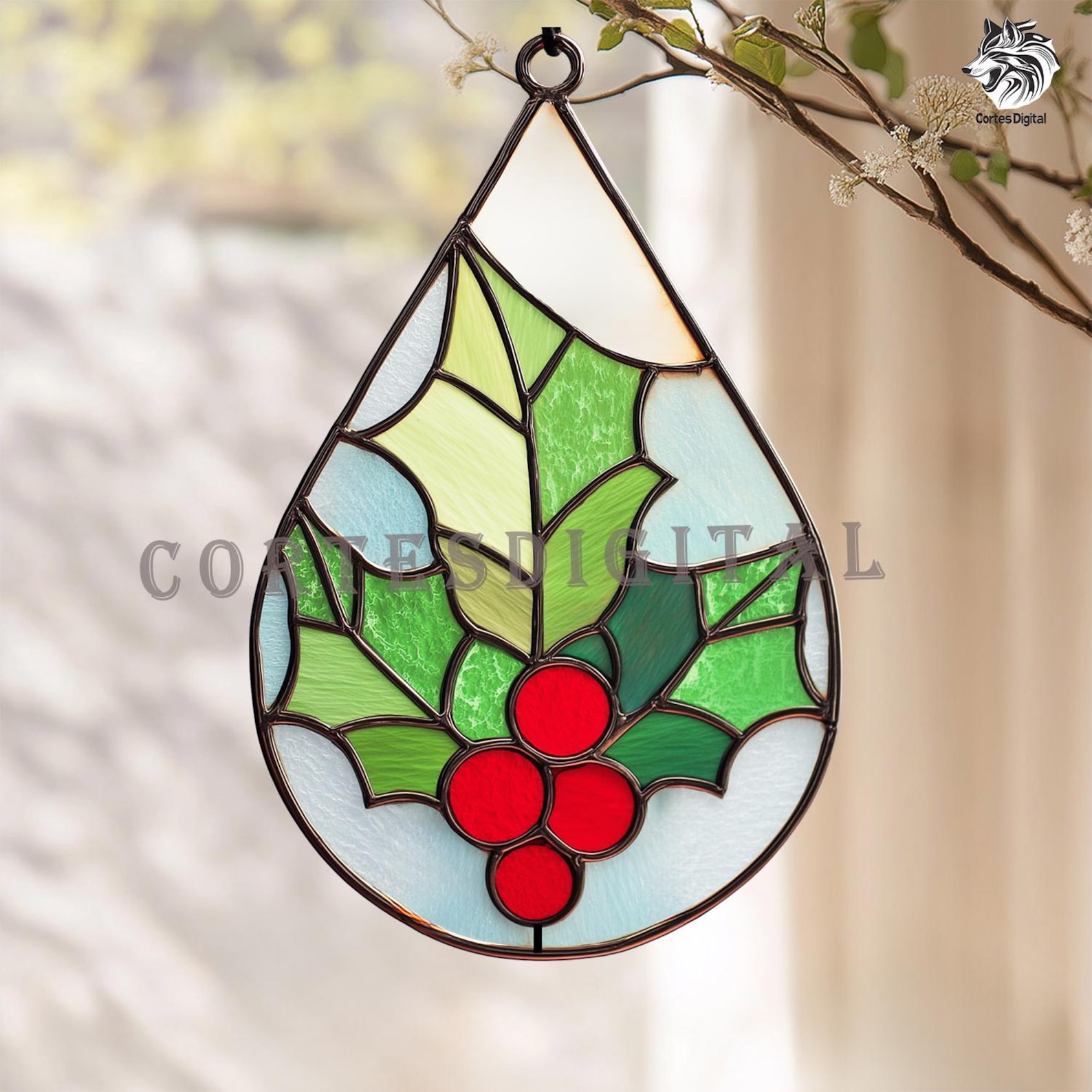 Christmas Holly Stained Glass Pattern: Teardrop Suncatcher Design (PDF ...