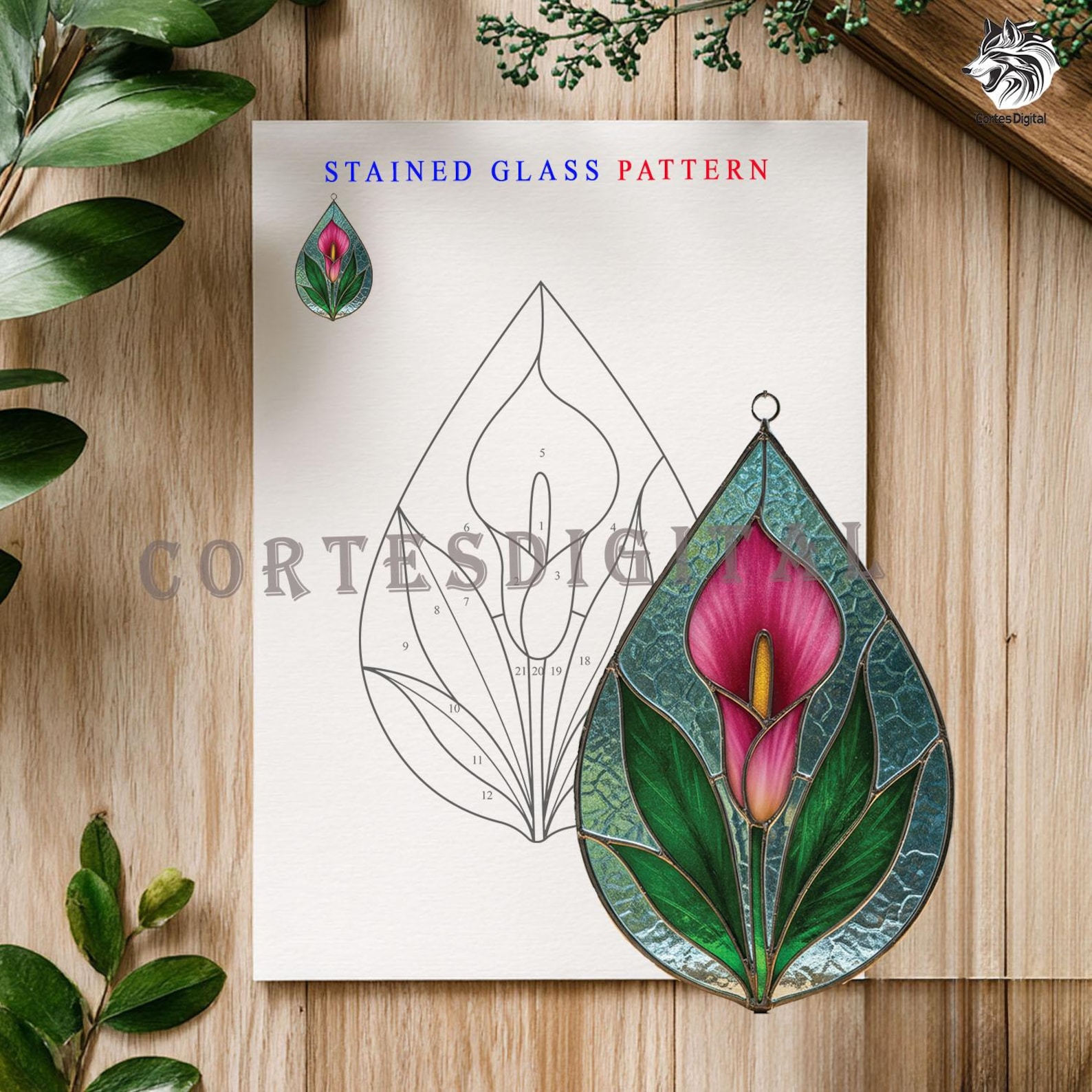 Calla Lily Stained Glass Pattern, Floral Teardrop Suncatcher Template ...