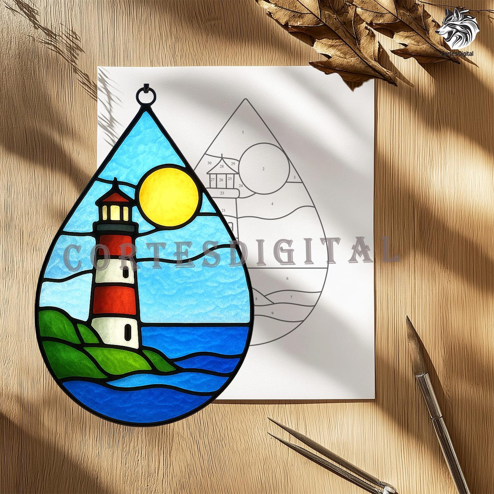 Lighthouse Stained Glass Pattern, Ocean Coastal Suncatcher Template ...
