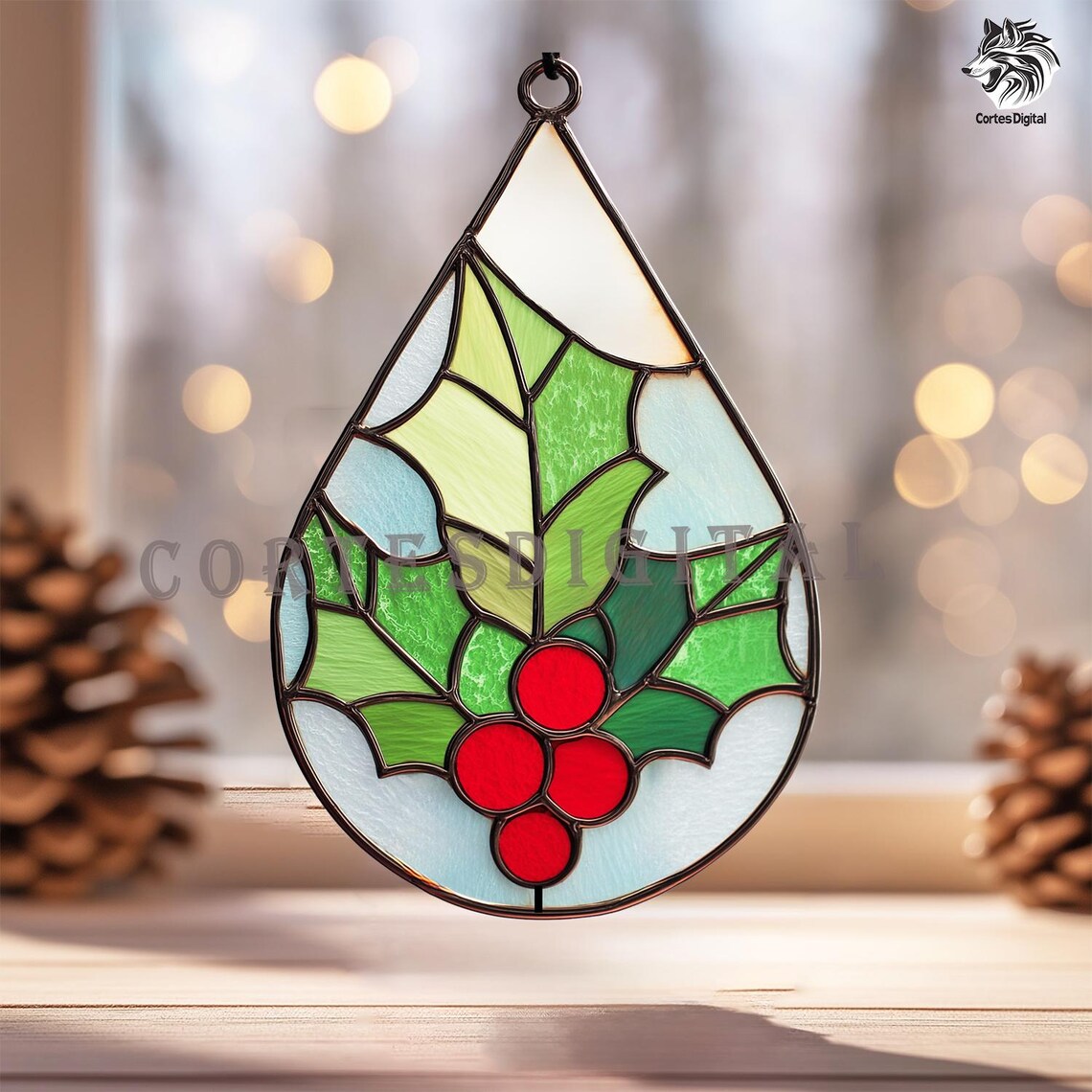 Christmas Holly Stained Glass Pattern: Teardrop Suncatcher Design (PDF ...
