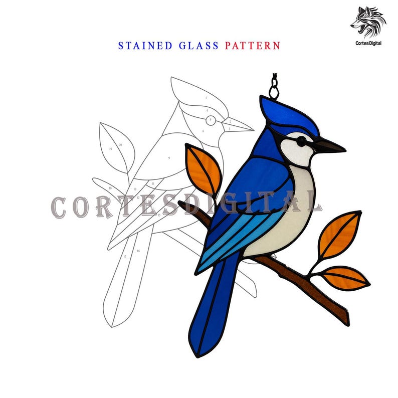 Blue Jay Bird Stained Glass Pattern, Bird Suncatcher Template (SVG PDF ...