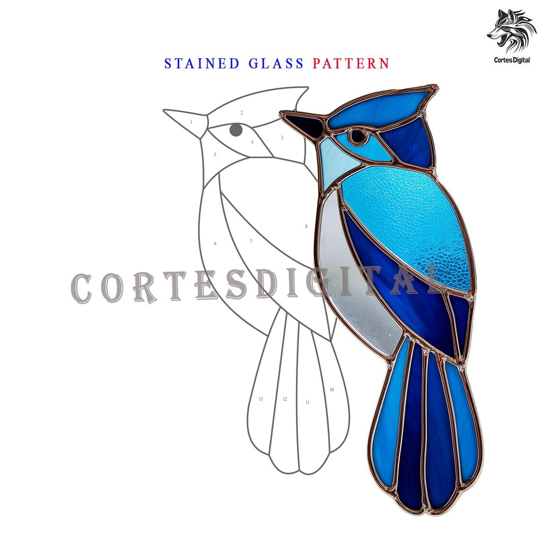 Blue Jay Bird Stained Glass Pattern, Blue Songbird Window Hanging ...