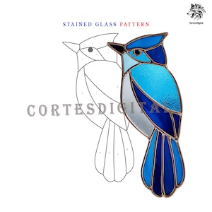 Blue Jay Bird Stained Glass Pattern, Blue Songbird Window Hanging ...