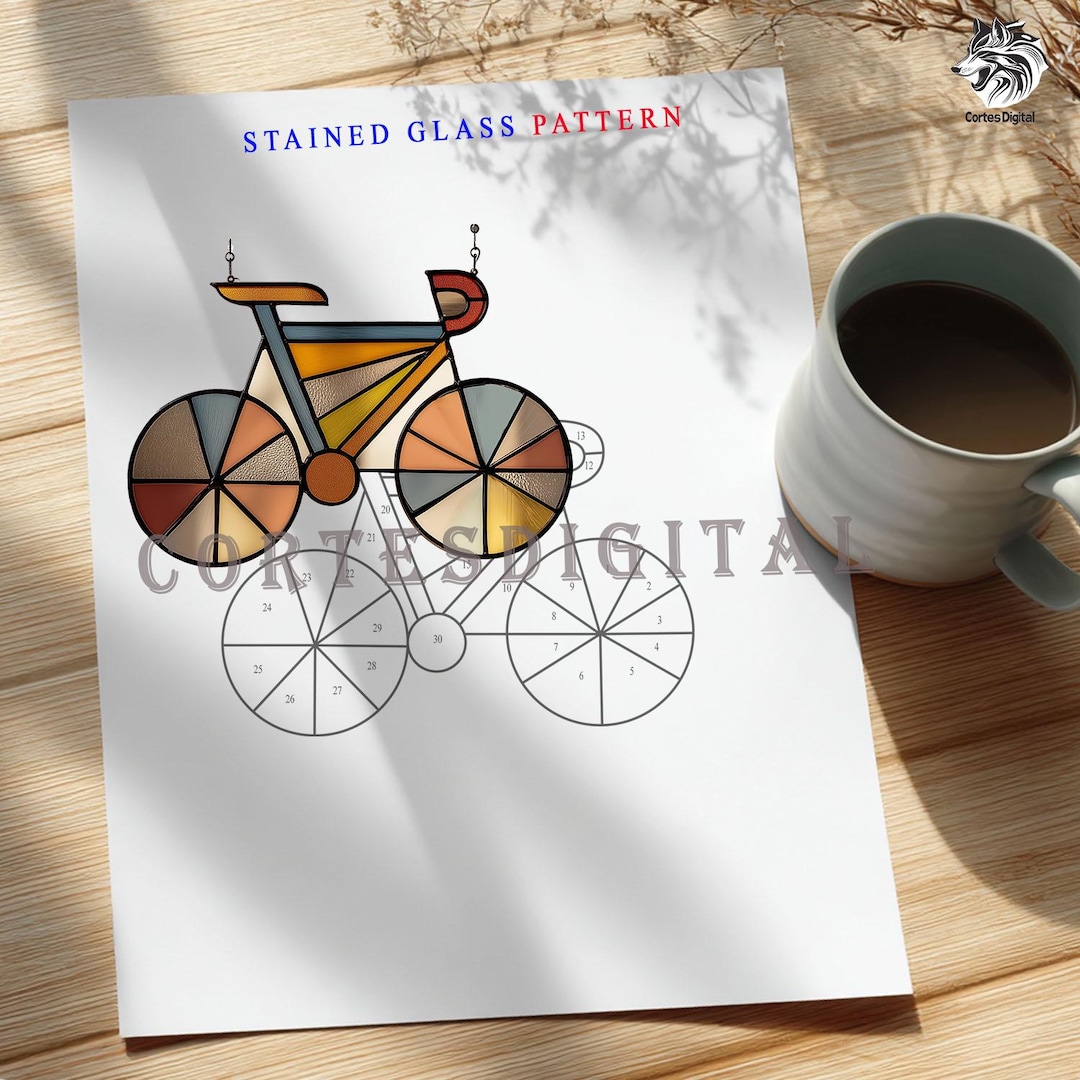 Bicycle Stained Glass Pattern, Geometric Bike Suncatcher Template ...