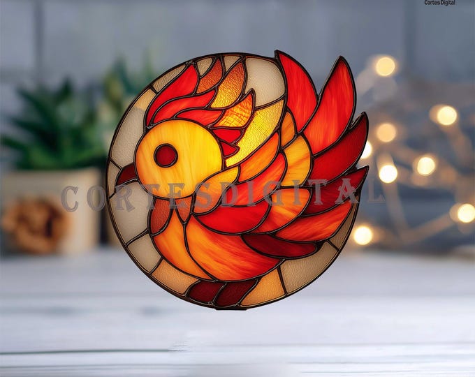 Red Phoenix Stained Glass Pattern, Phoenix Suncatcher, Stained Glass ...