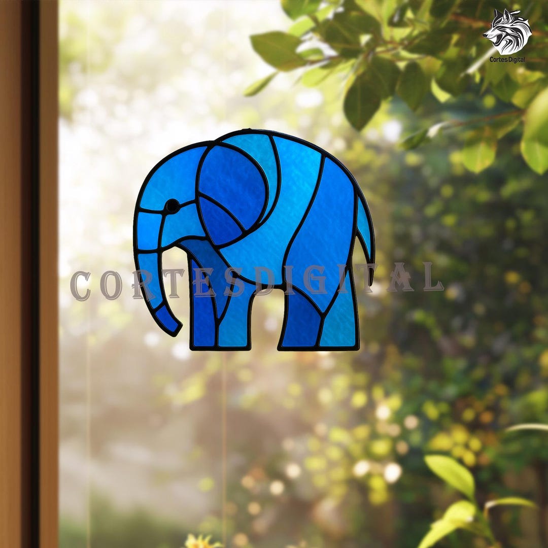 Blue Elephant Stained Glass Pattern, Animal Suncatcher Template for ...
