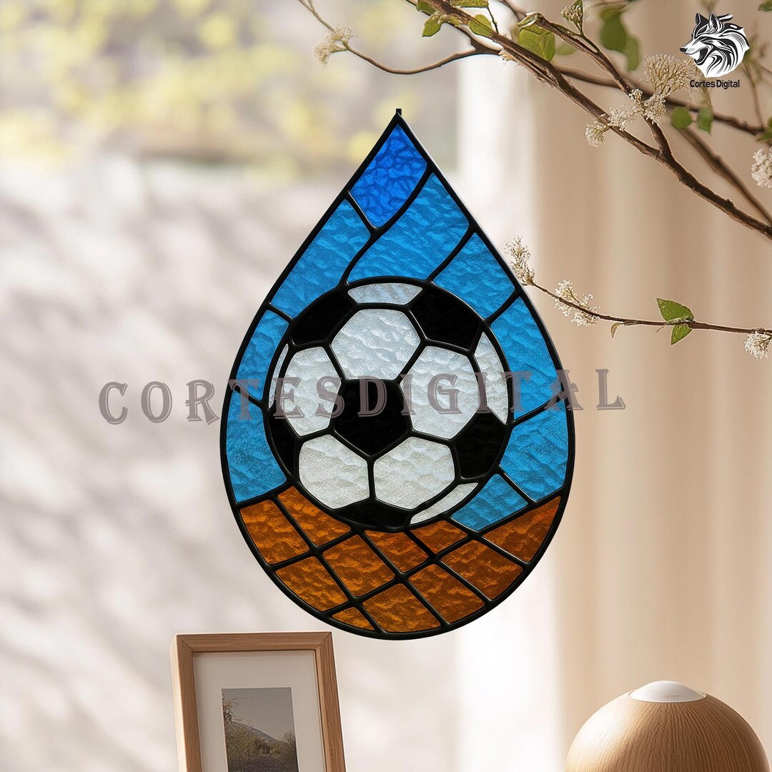 Soccer Ball Stained Glass Pattern, Football Sports Teardrop Suncatcher ...