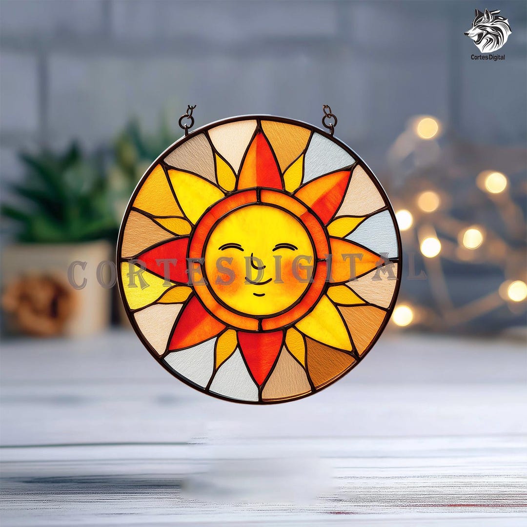 Smiling Sun Stained Glass Pattern, Easy Round Sunshine Window Art ...