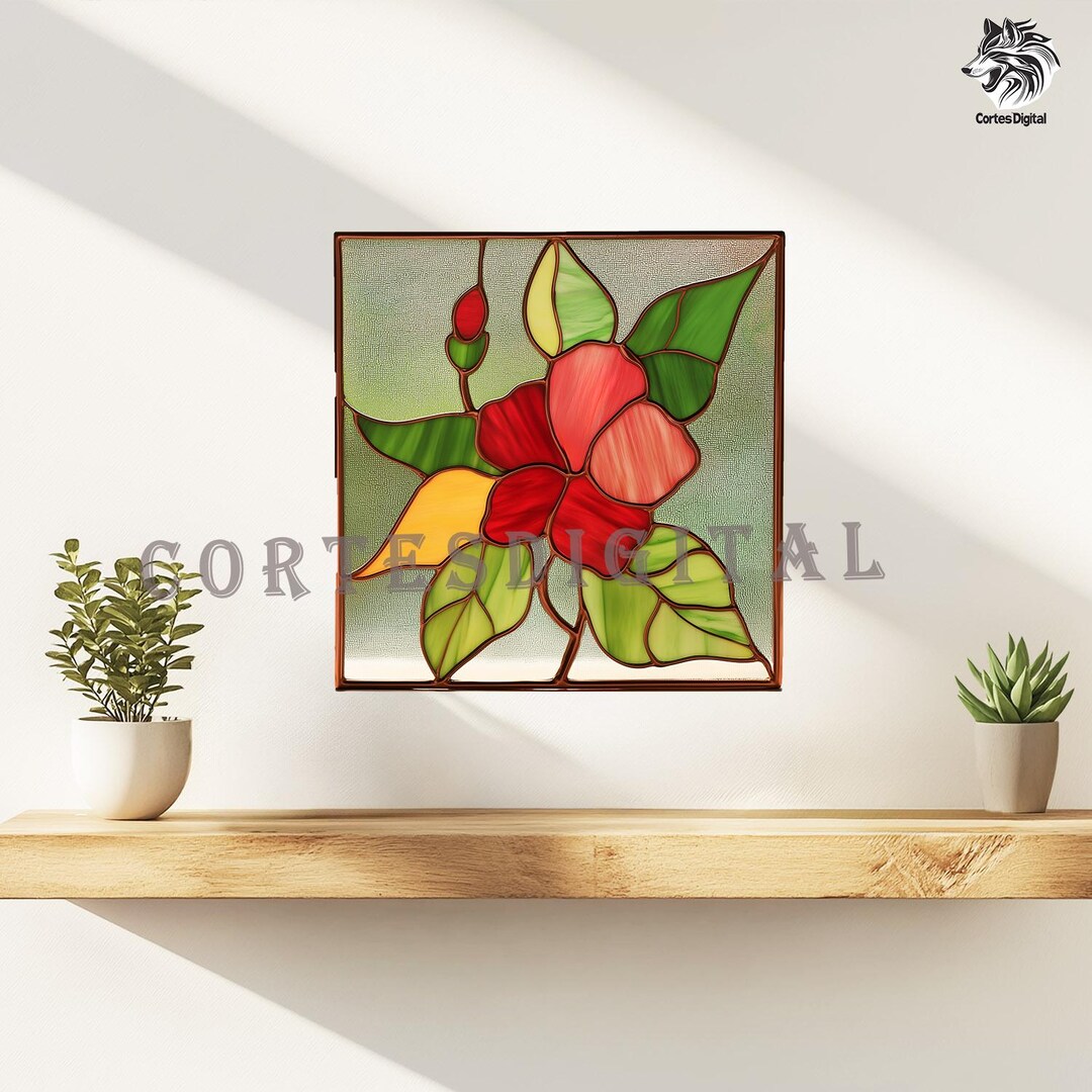 Hibiscus Stained Glass Pattern, Square Flower Panel Template, Botanical ...
