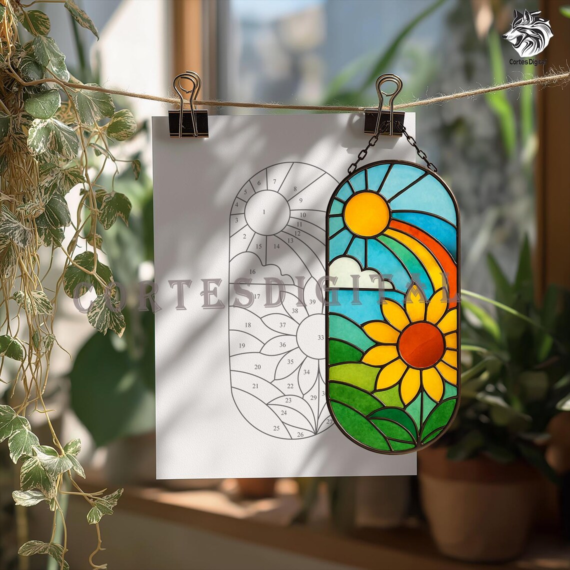 Sunflower Rainbow Stained Glass Pattern – Arch Sun Suncatcher PDF – DIY ...