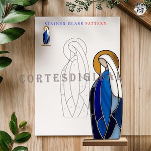 Virgin Mary Stained Glass Pattern, Marian Suncatcher Template, DIY ...