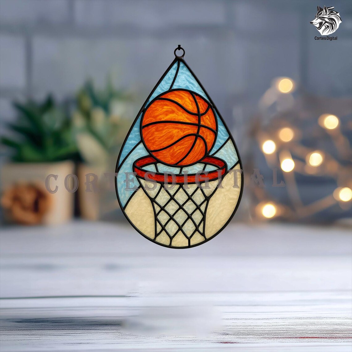PA139 Basketball Hoop Stained Glass Pattern, Teardrop Sports Suncatcher ...