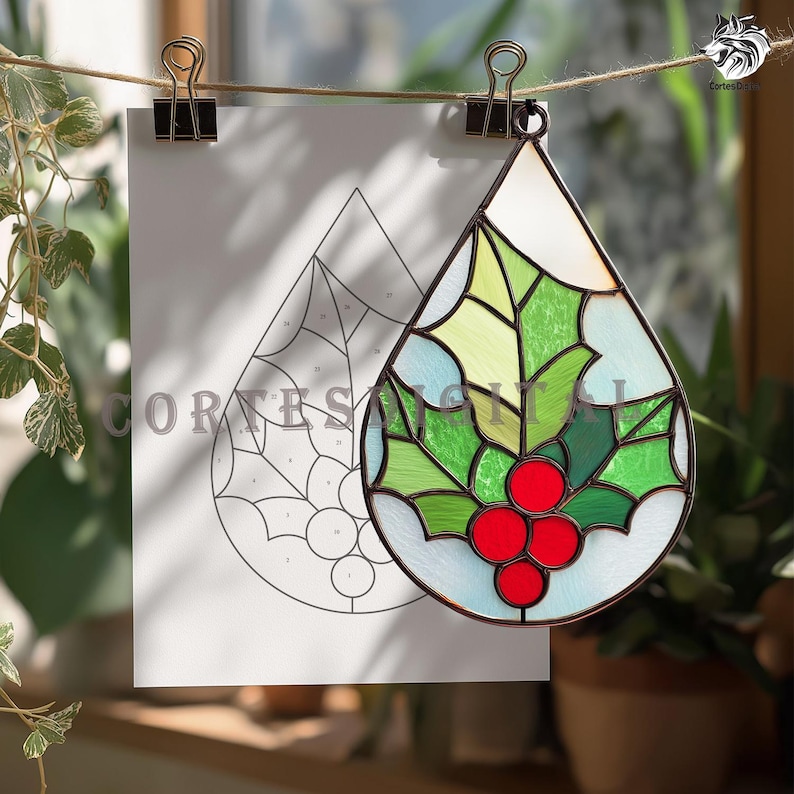 Christmas Holly Stained Glass Pattern: Teardrop Suncatcher Design (PDF ...