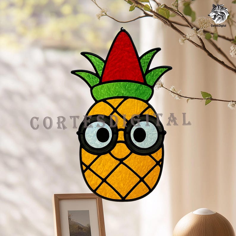 Pineapple Stained Glass Pattern – Fruit Suncatcher Template, DIY Window ...