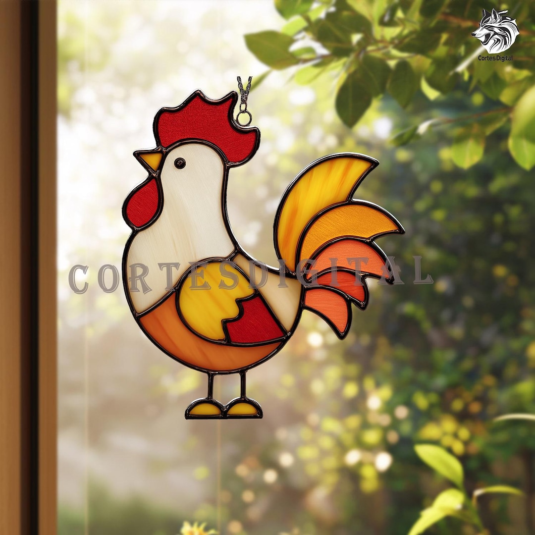 Rooster Stained Glass Pattern, Chicken Suncatcher Template, Farm Animal ...