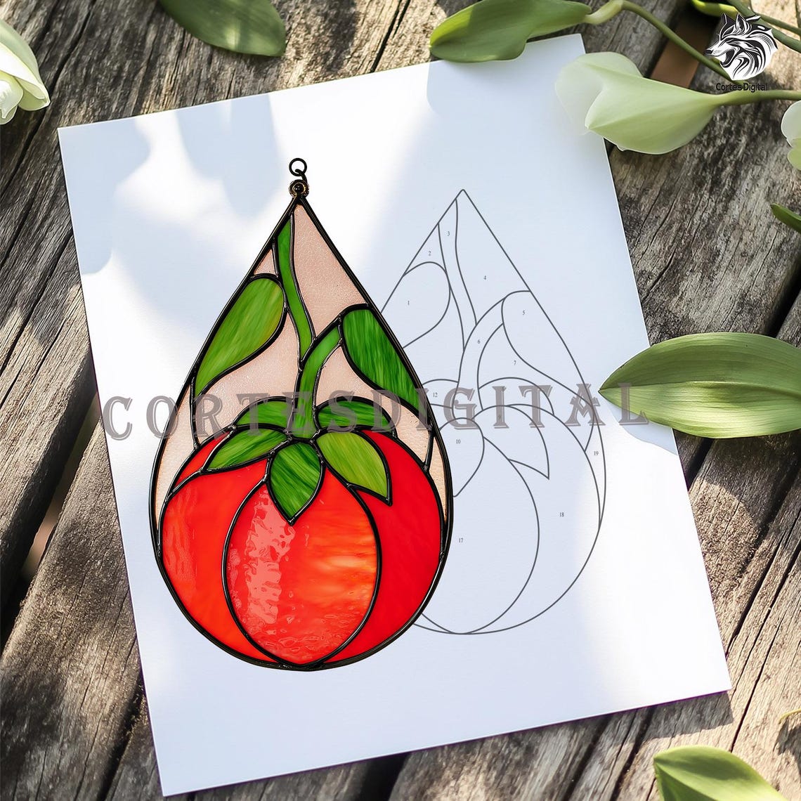 Tomato Stained Glass Suncatcher Pattern, Teardrop Glass Art Template ...