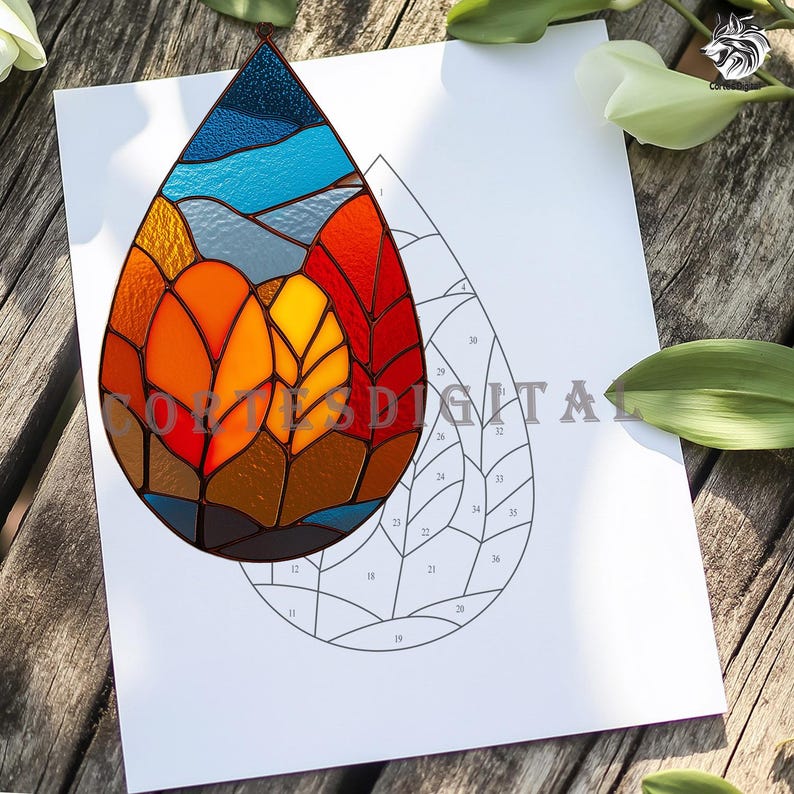 Teardrop Landscape Stained Glass Pattern, Autumn Trees Design – Nature ...