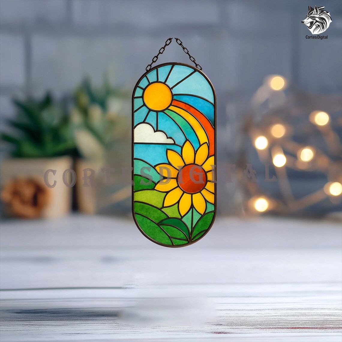 Sunflower Rainbow Stained Glass Pattern – Arch Sun Suncatcher PDF – DIY ...