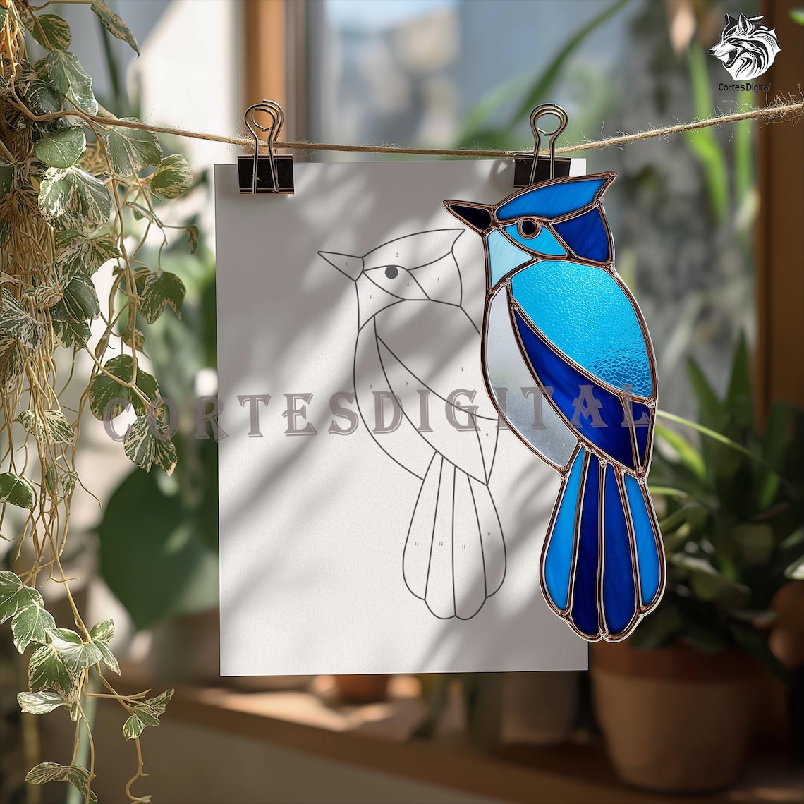 Blue Jay Bird Stained Glass Pattern, Blue Songbird Window Hanging ...