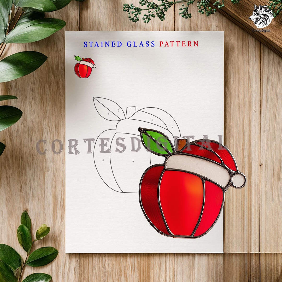 Christmas Apple Suncatcher Stained Glass Pattern, Santa Hat Apple ...