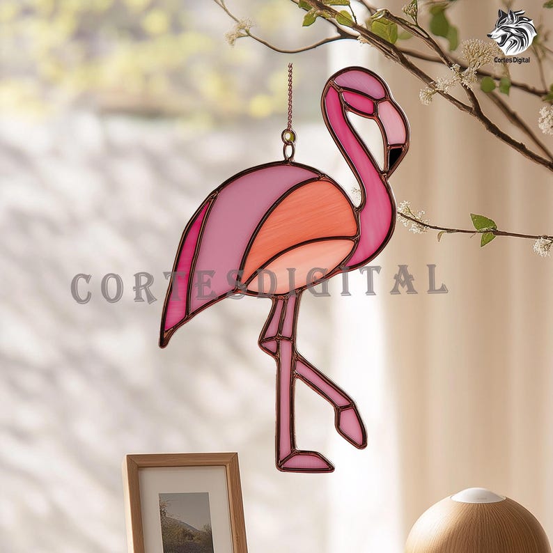 BI107- Flamingo Stained Glass Pattern, Bird Suncatcher Template, Diy ...