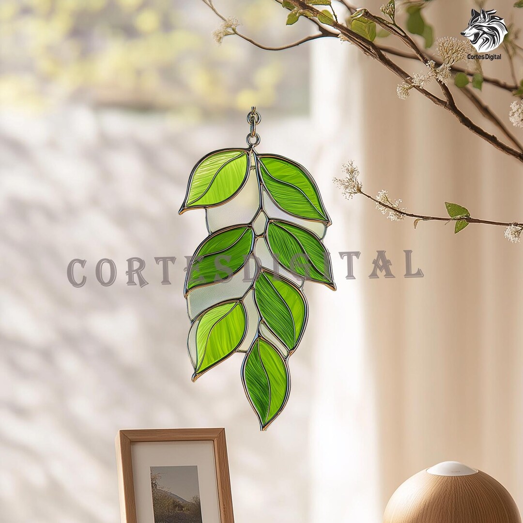 String of Leaves Stained Glass Pattern PDF – DIY Hanging Leaf ...