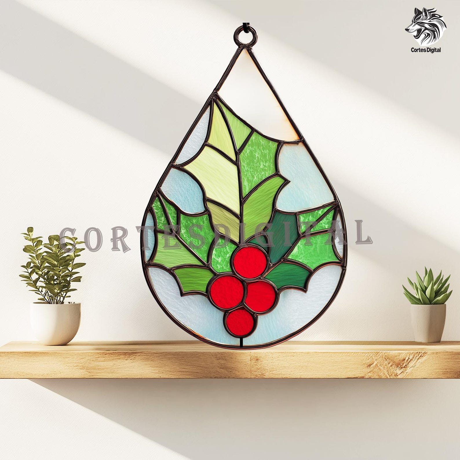 Christmas Holly Stained Glass Pattern: Teardrop Suncatcher Design (PDF ...