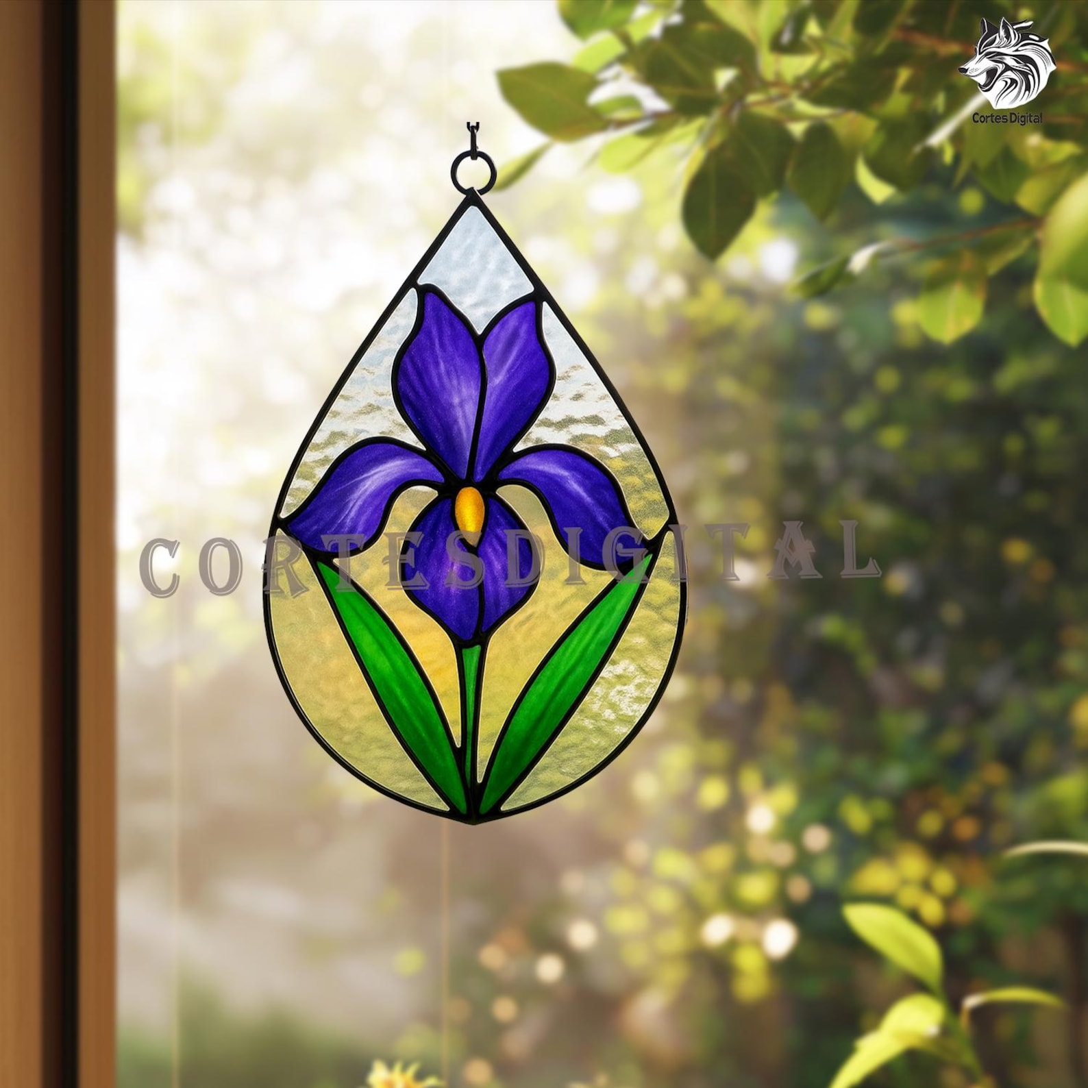 Iris Teardrop Stained Glass Pattern – DIY Floral Suncatcher for Window ...