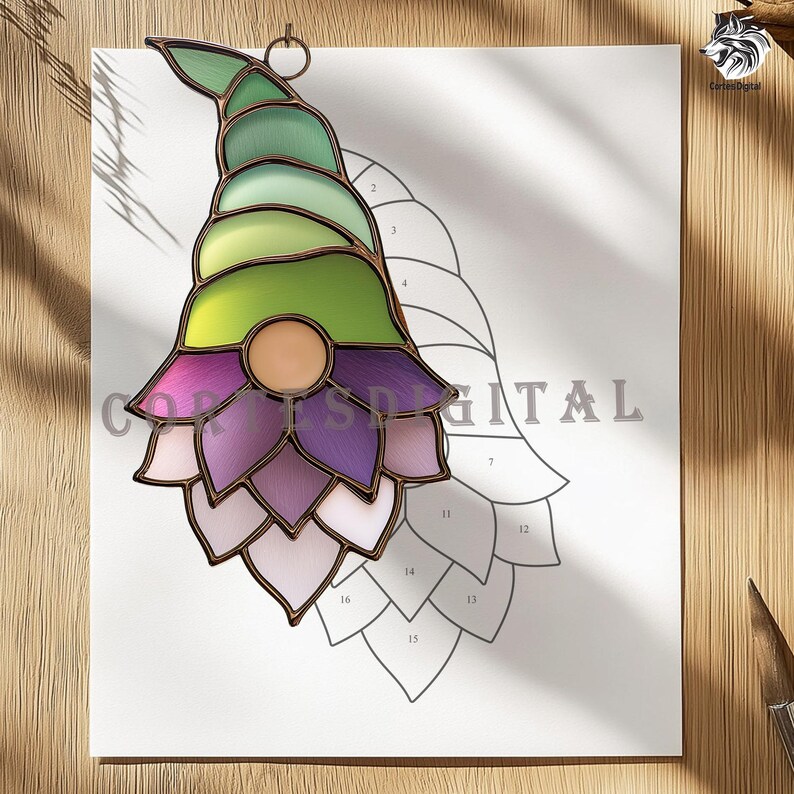 Succulent Gnome Stained Glass Pattern – Leaf Beard Garden Gnome ...
