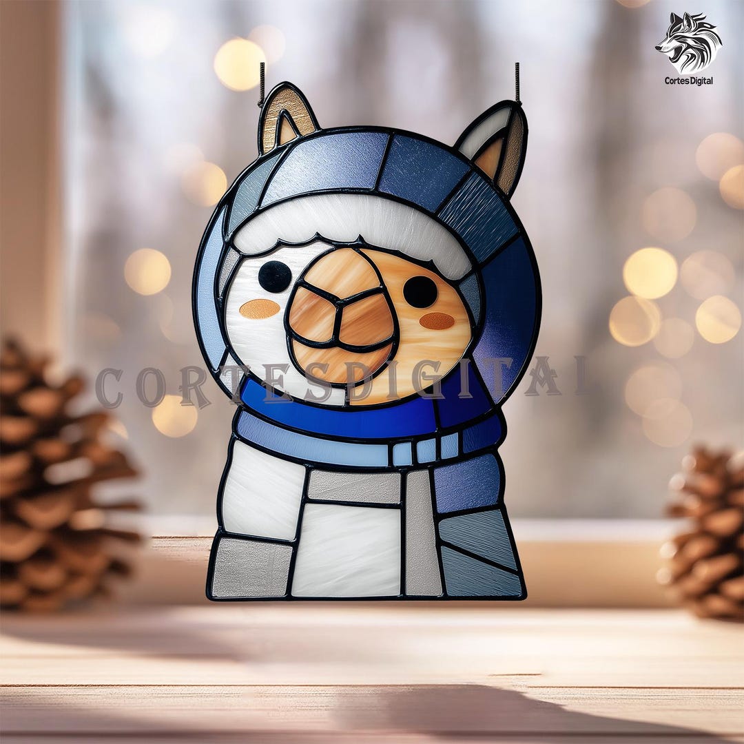 Cute Alpaca Stained Glass Suncatcher Pattern PDF PNG, Cozy Winter Llama ...