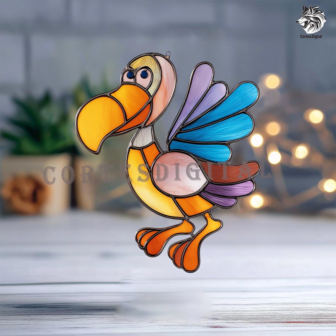 Cute Dodo Bird Stained Glass Pattern, Cartoon Animal Suncatcher ...