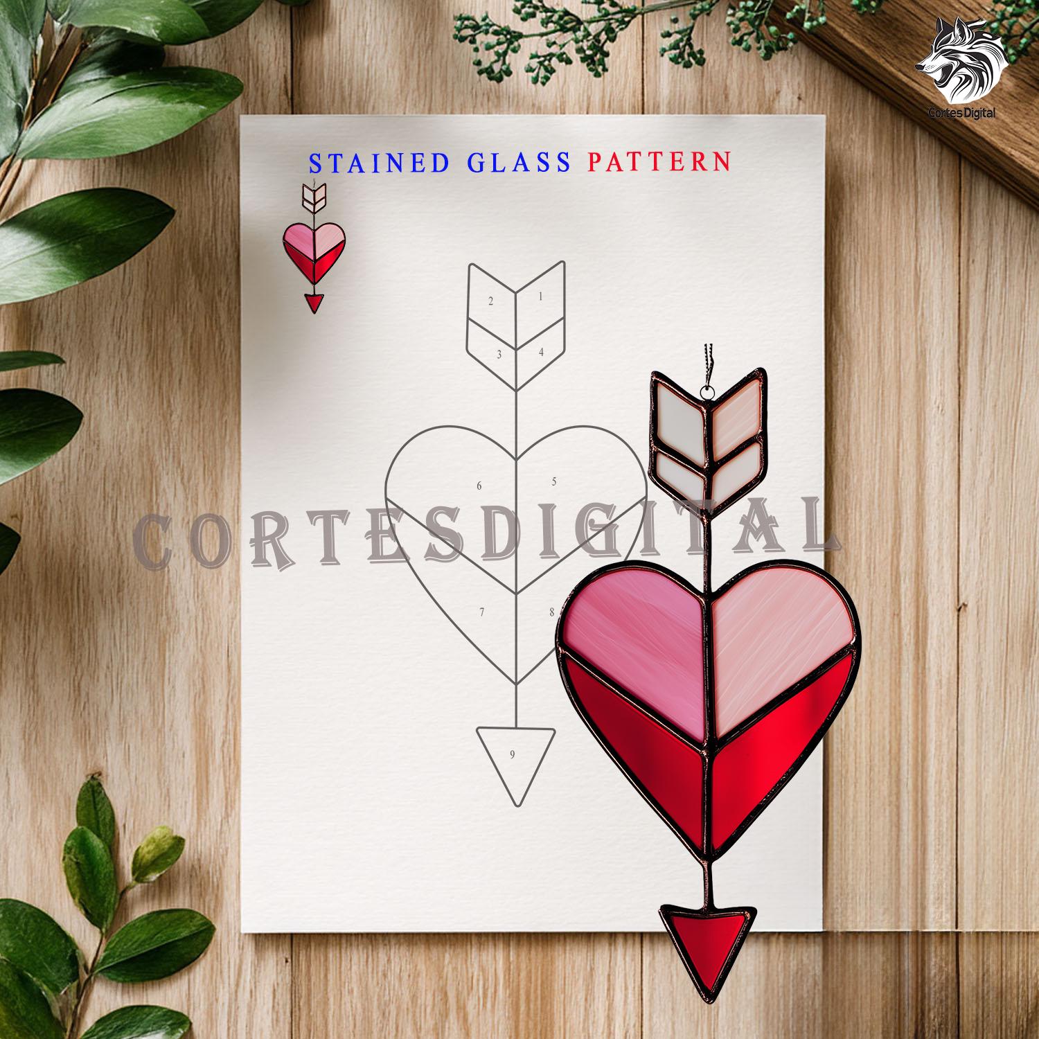 Arrow Heart Stained Glass Pattern, Valentine Suncatcher Template ...
