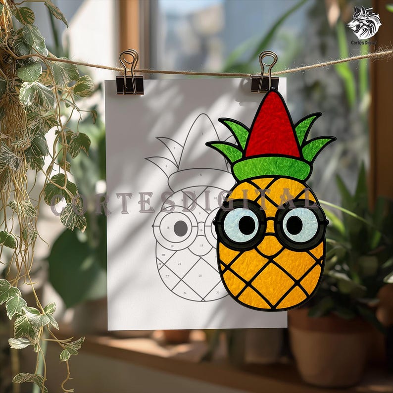 Pineapple Stained Glass Pattern – Fruit Suncatcher Template, DIY Window ...