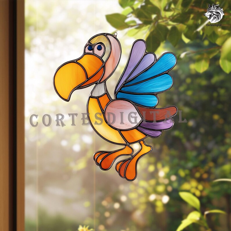 Cute Dodo Bird Stained Glass Pattern, Cartoon Animal Suncatcher ...