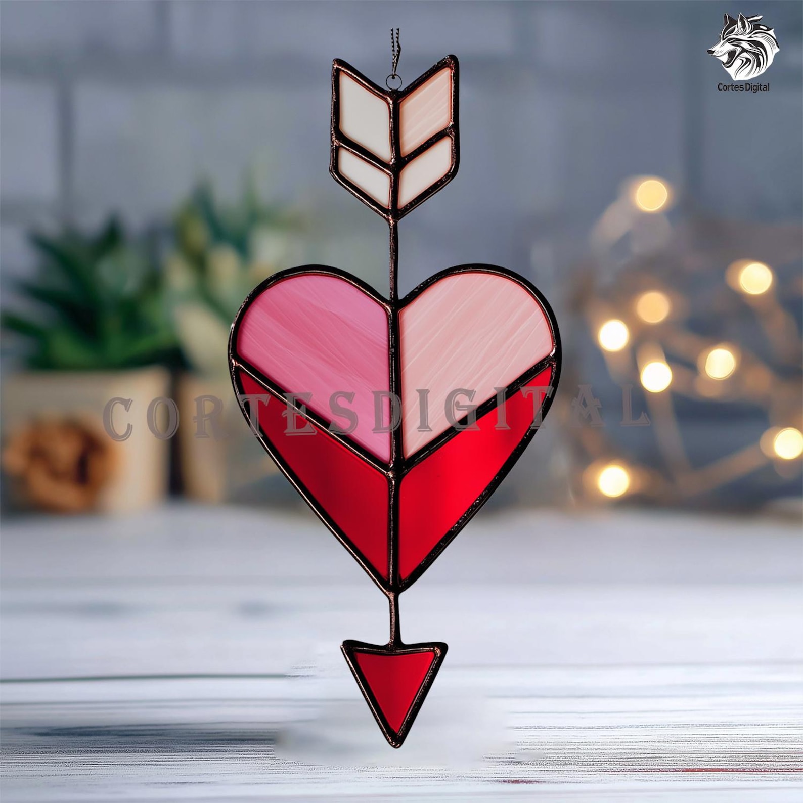 Arrow Heart Stained Glass Pattern, Valentine Suncatcher Template ...