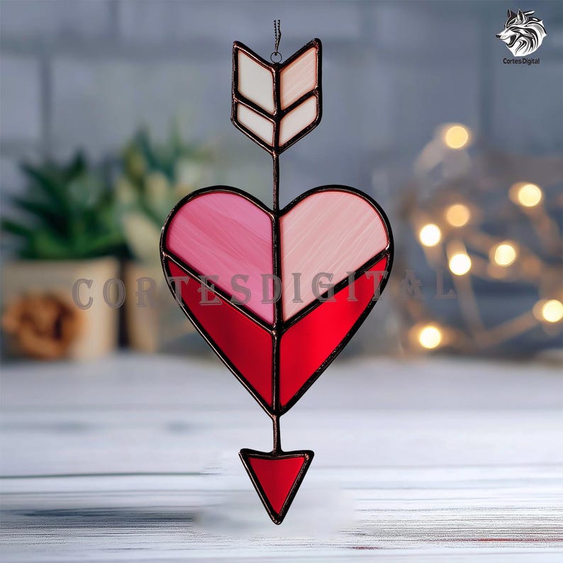 Arrow Heart Stained Glass Pattern, Valentine Suncatcher Template ...