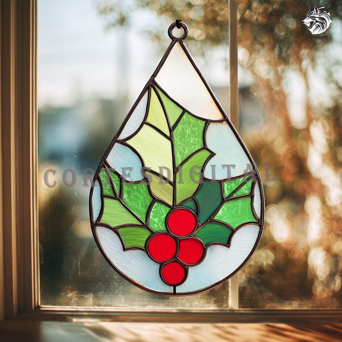 Christmas Holly Stained Glass Pattern: Teardrop Suncatcher Design (PDF ...