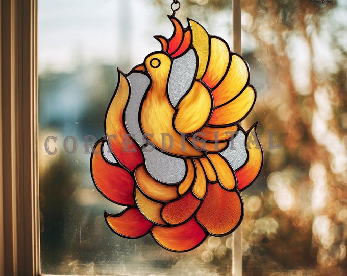 Red Phoenix Stained Glass Pattern, Phoenix Suncatcher, Stained Glass ...
