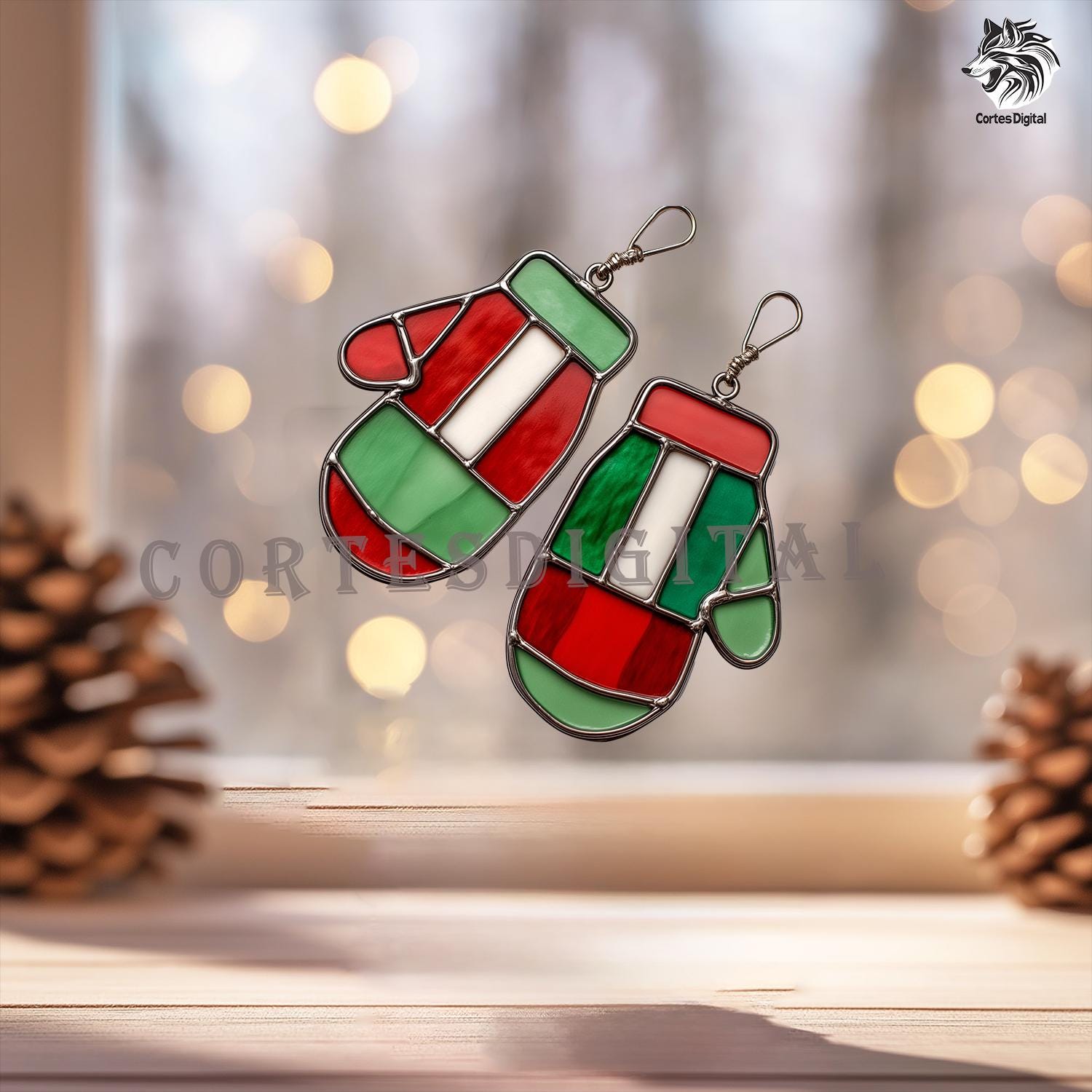 Christmas Mitten Stained Glass Pattern, Holiday Ornament Template PDF ...