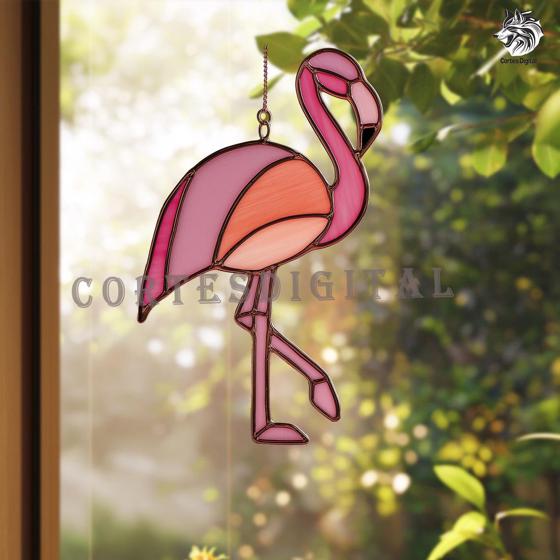 BI107- Flamingo Stained Glass Pattern, Bird Suncatcher Template, Diy ...