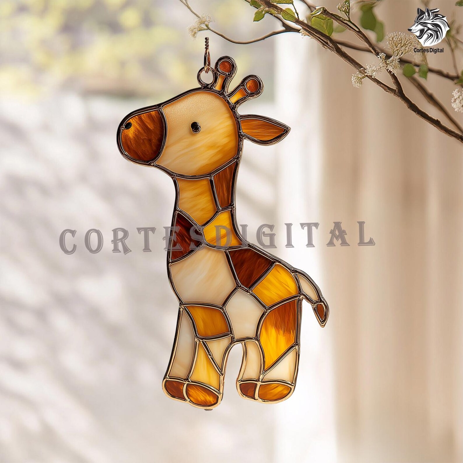 Giraffe Stained Glass Pattern, Cute Animal Suncatcher Template, DIY ...
