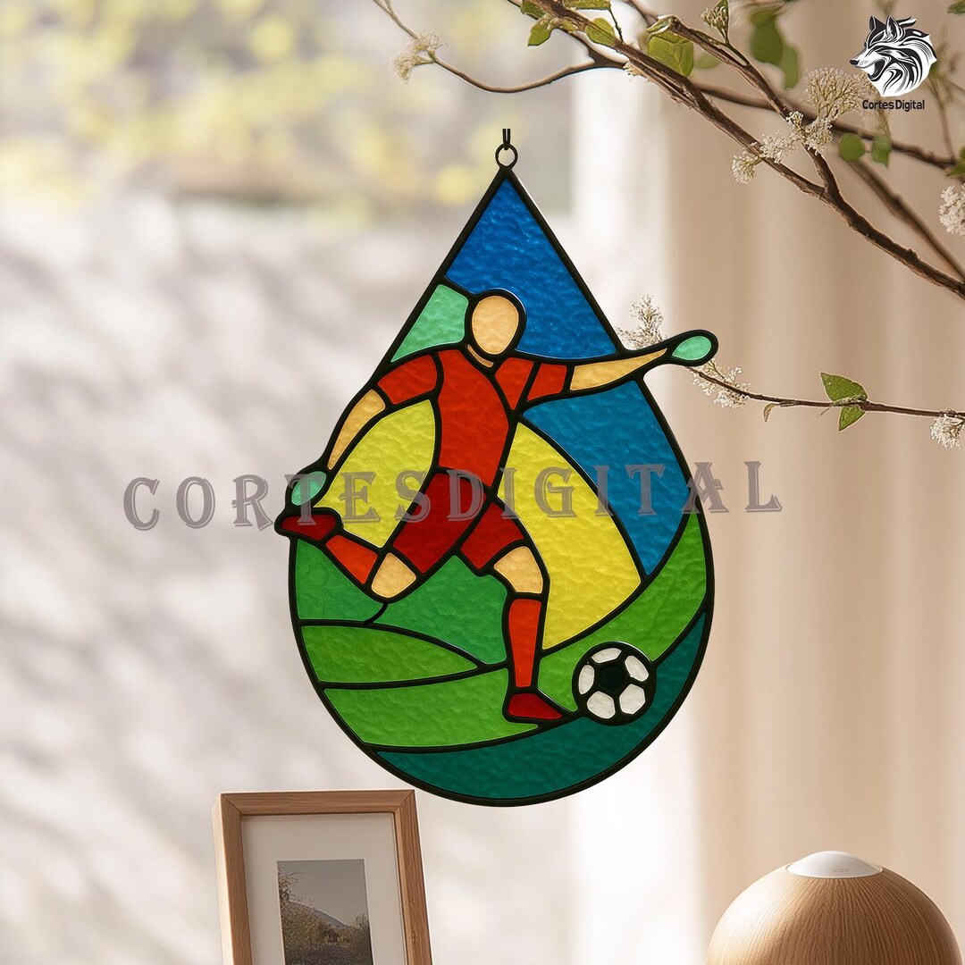Soccer Player Kicking Ball Stained Glass Pattern, Football Sports ...